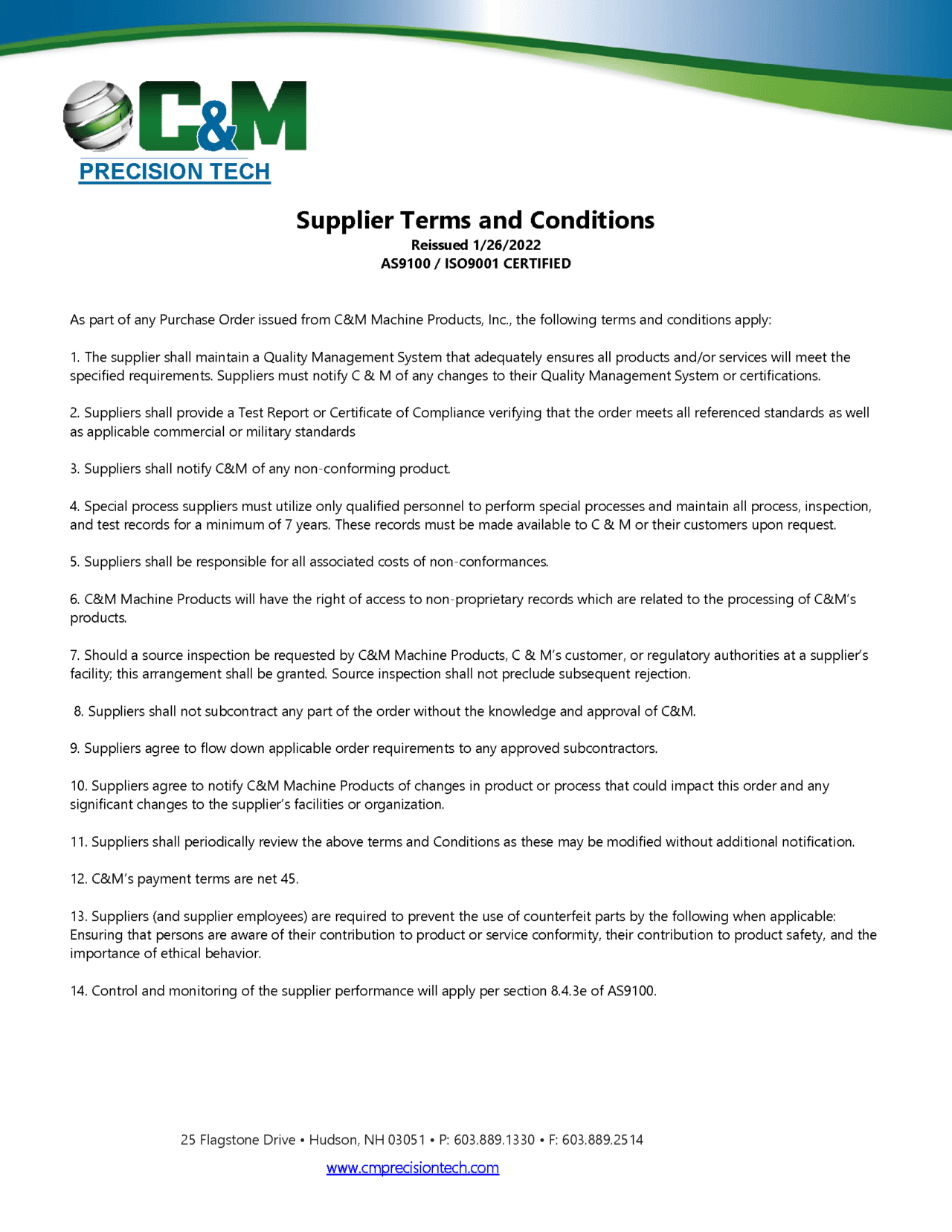 Quality Management | C&M Precision Tech